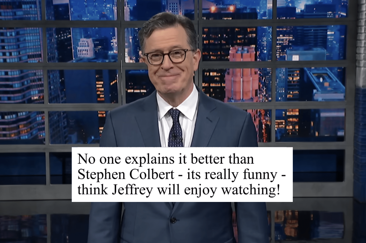 Stephen Colbert Reacts to His Appearance in the Epstein Files