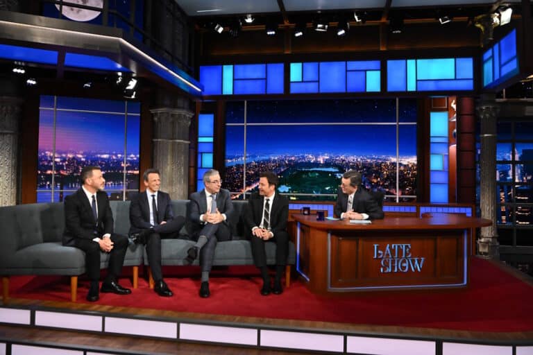 First Look Photos: Stephen Colbert Hosts 'Strike Force Five' Reunion ...