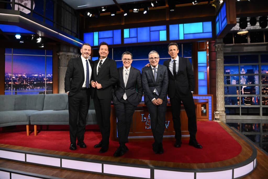 First Look Photos: Stephen Colbert Hosts 'Strike Force Five' Reunion ...
